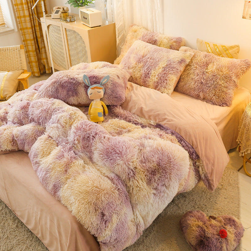 Therapeutic Fluffy Faux Mink & Velvet Fleece Quilt Cover Set - Marble ...