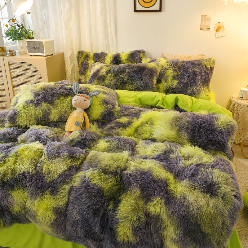 Therapeutic Fluffy Faux Mink & Velvet Fleece Quilt Cover Set - Marble ...