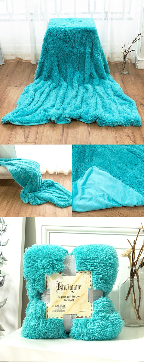 Therapeutic Turquoise Fluffy Velvet Fleece Throw Blanket - Cot to Quee ...